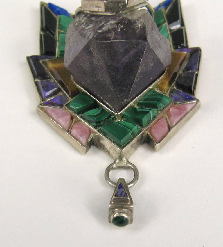 Sterling Silver Lapis Amethyst Malachite Multi Gem Stone Face Pendant ...