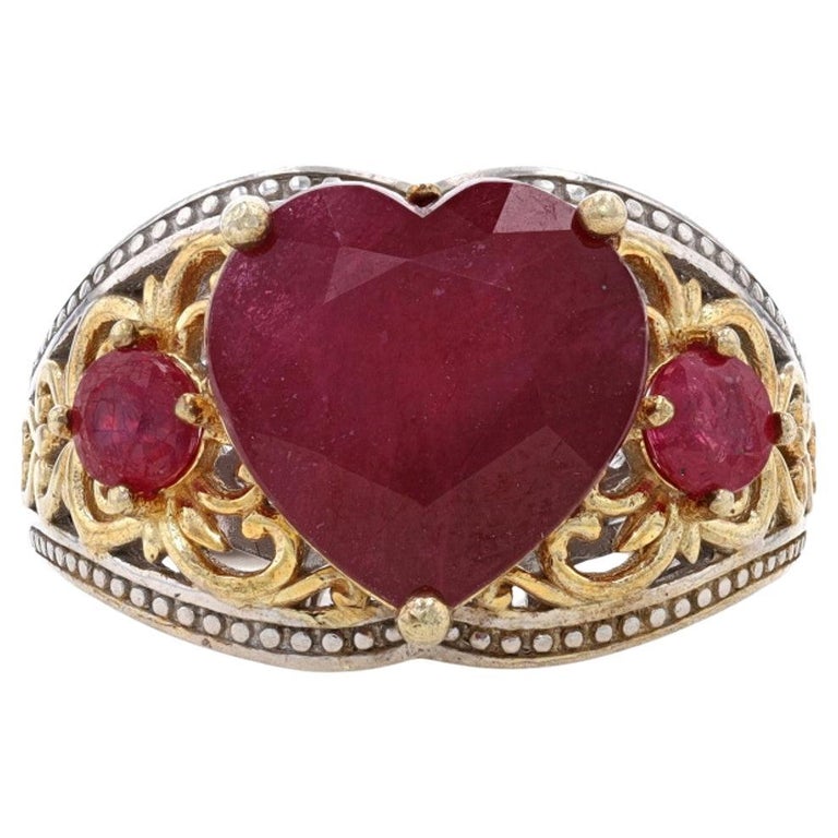 Sterling Silver Lead Glass Filled Ruby Ring 925 Gold Plated Heart For ...