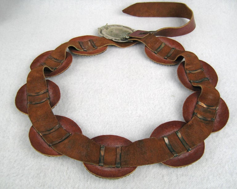 Sterling Silver Leather Navajo Concho Belt OLD PAWN Native American For ...