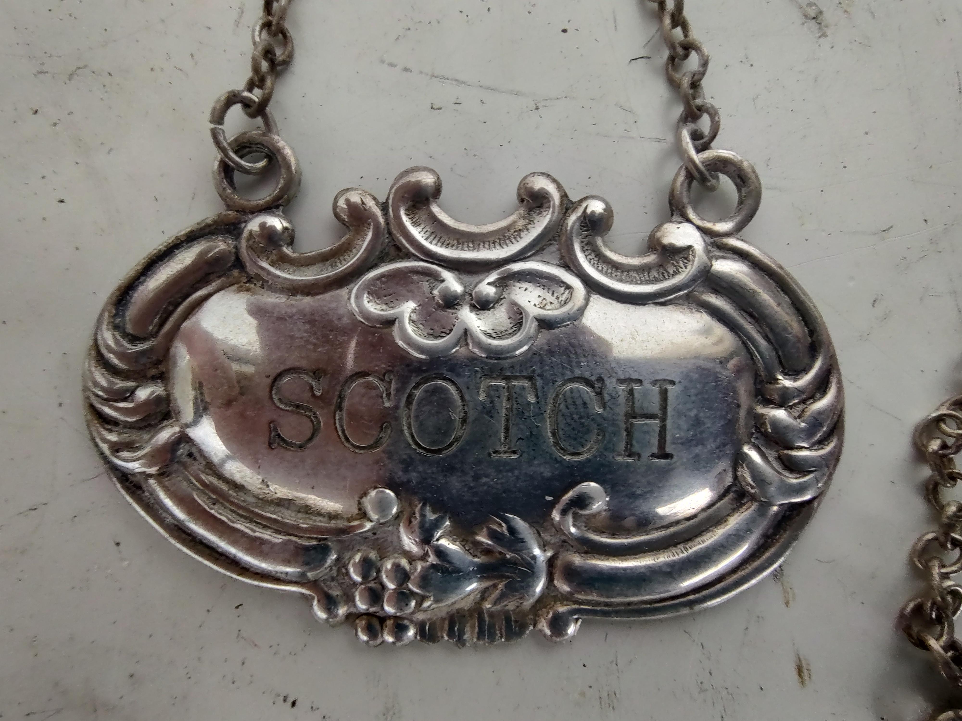 Sterling Silver Liquor Decanter Bottle Name Tags 10 Available For Sale ...