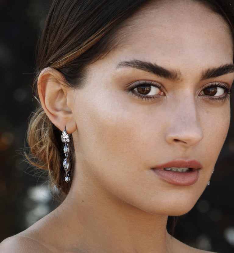 Sterling Silver Long Drop Earrings with Fancy Shaped White Topaz For ...