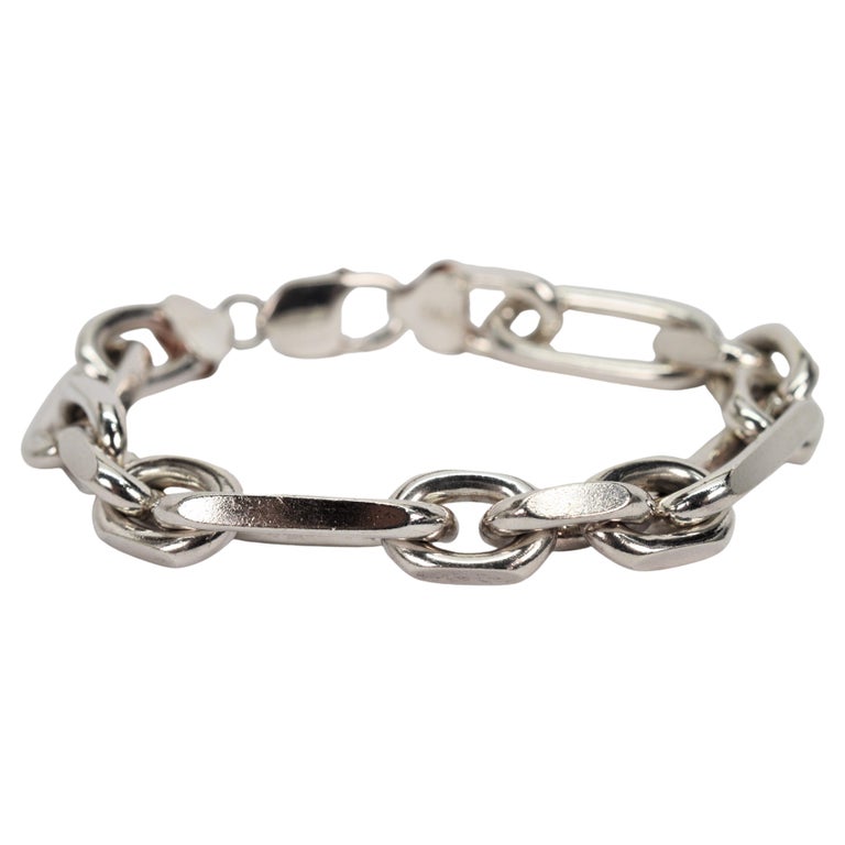 Sterling Silver Mat Finish Hardware Chain Link Bracelet at 1stDibs