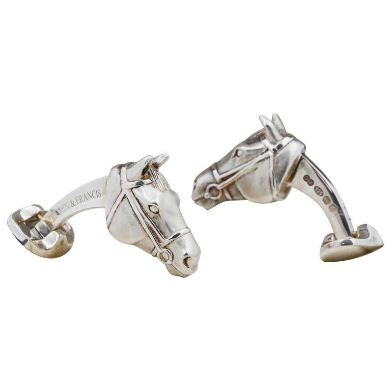 Sterling Silver Matte Horse Head Cufflinks For Sale at 1stDibs