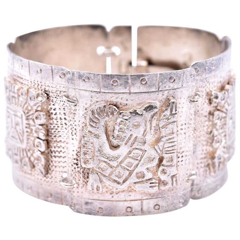 Sterling Silver Mayan Peru Bracelet at 1stDibs