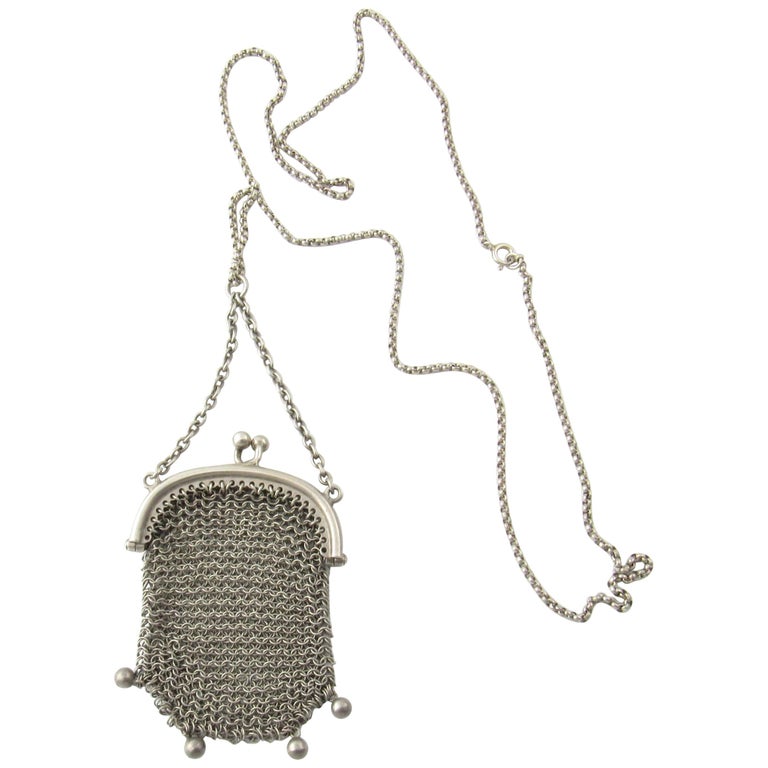 Sterling Silver Mesh Purse on Chain Necklace at 1stDibs