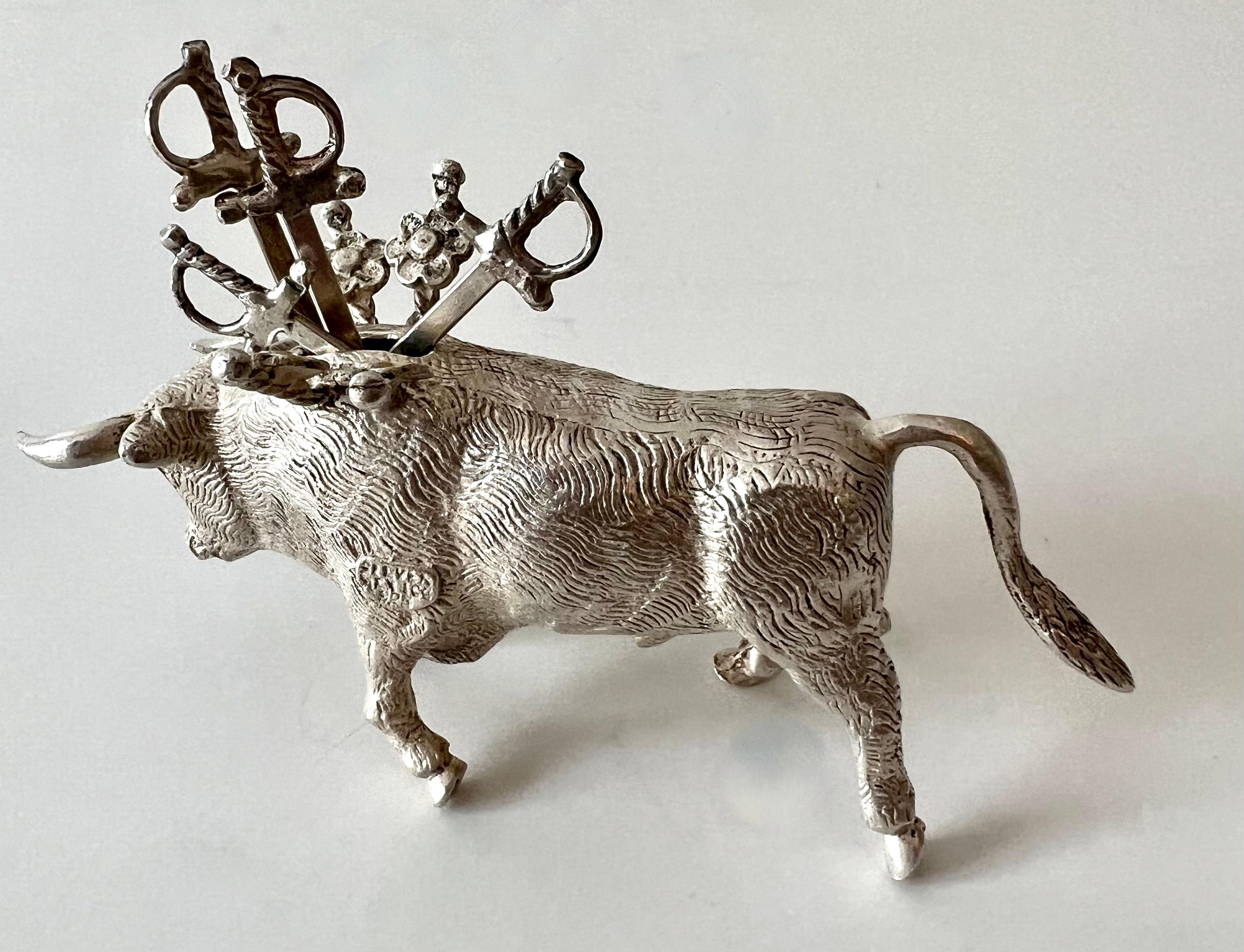 Sterling Silver Mexican Bull with Sword Cocktail Picks For Sale at ...