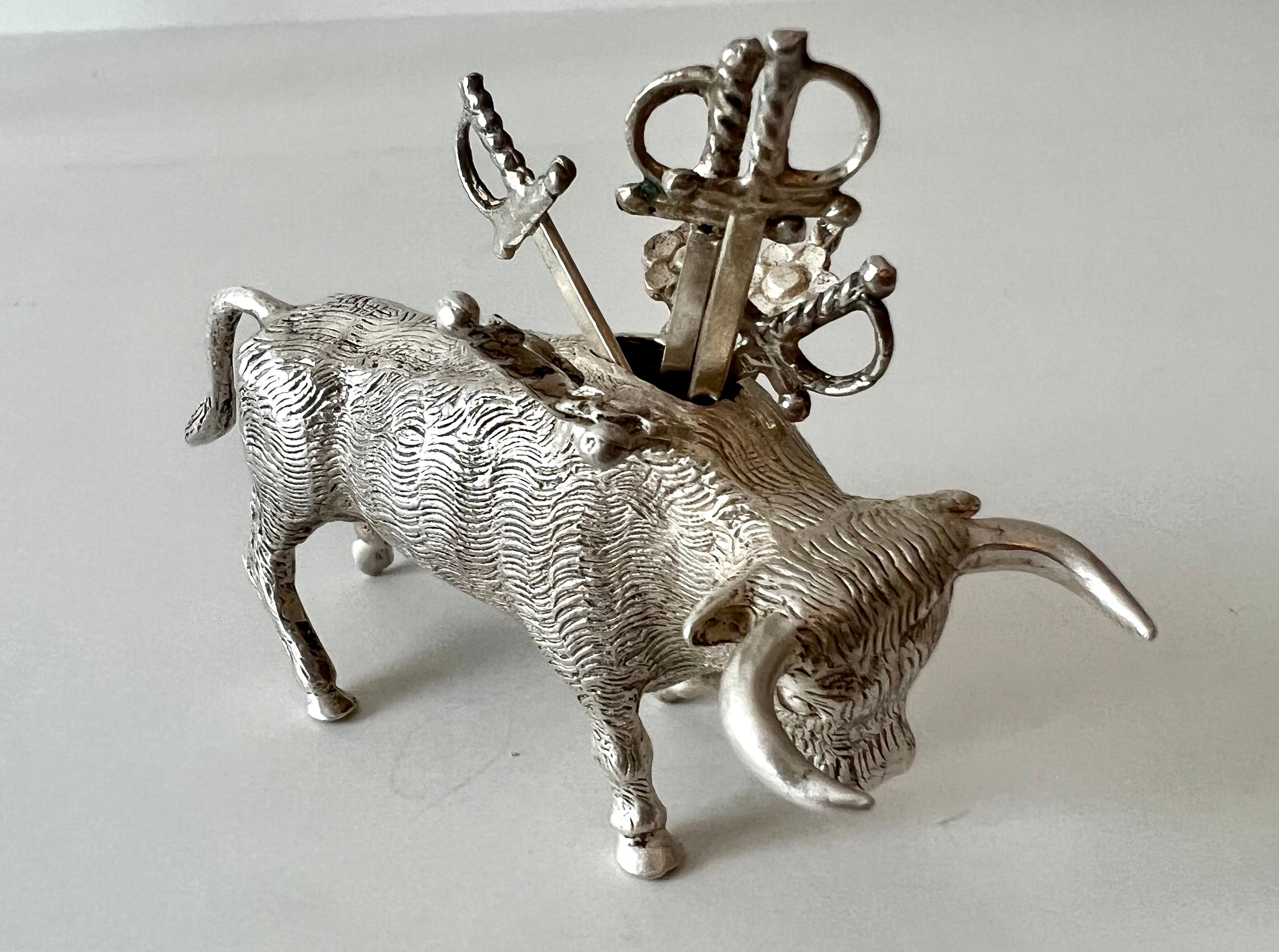 Sterling Silver Mexican Bull with Sword Cocktail Picks For Sale at ...