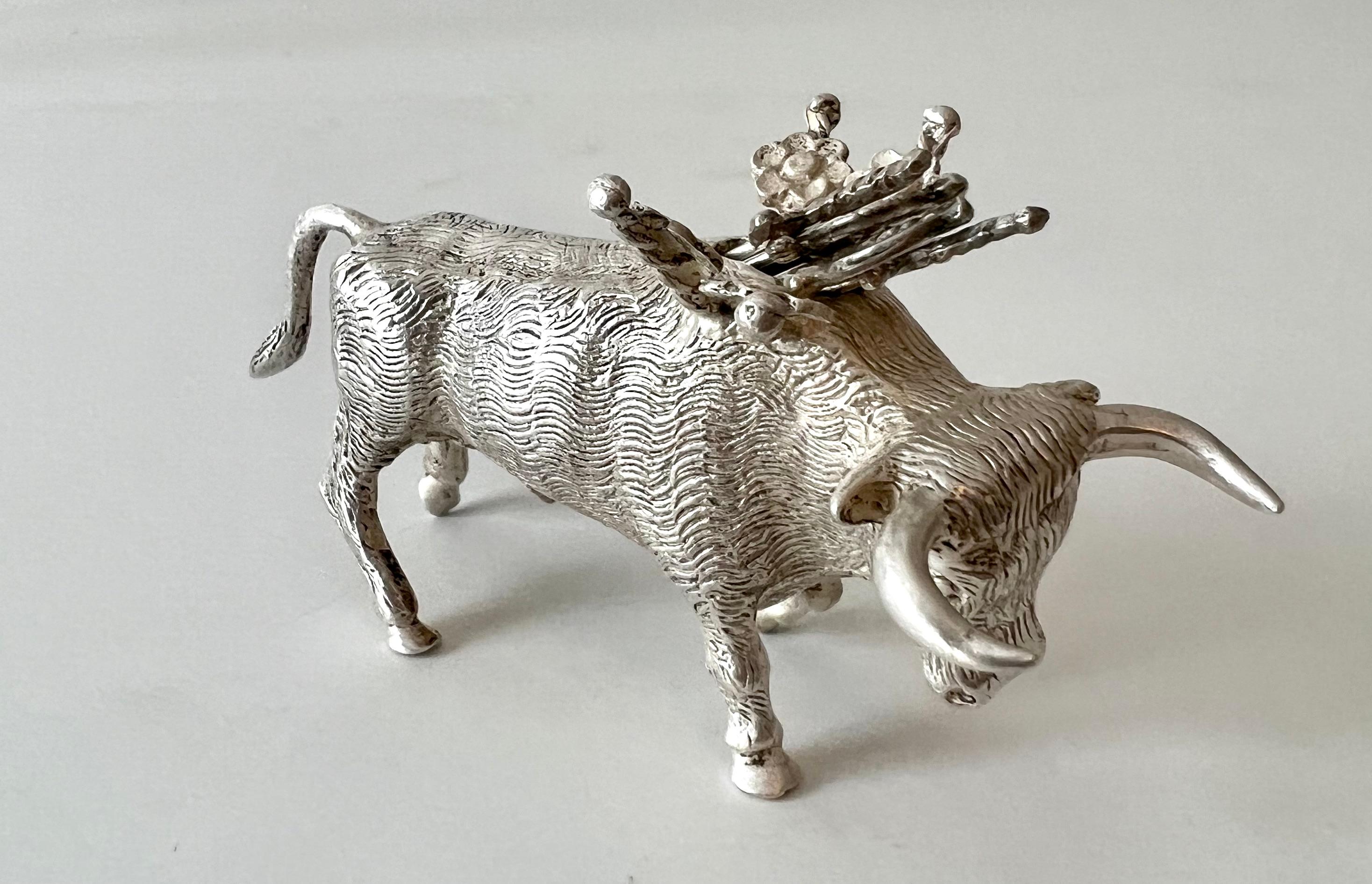 Sterling Silver Mexican Bull with Sword Cocktail Picks For Sale at ...