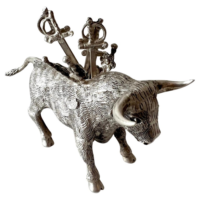 Sterling Silver Mexican Bull with Sword Cocktail Picks For Sale at 1stDibs