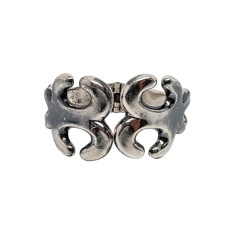 Sterling Silver Mexico Swirl Hinged Bracelet For Sale at 1stDibs