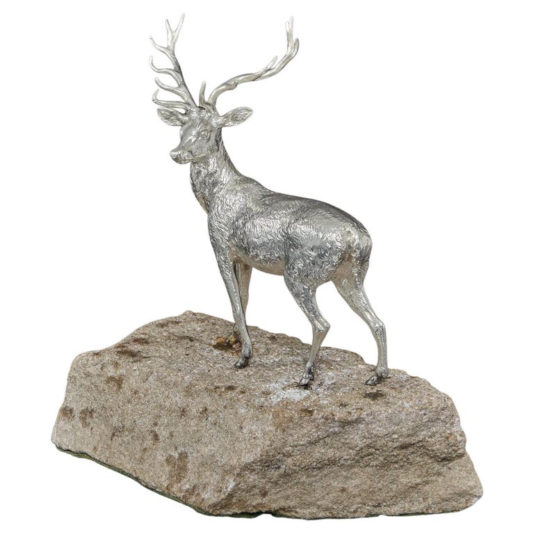 Sterling silver model of a 12 Point Royal Stag For Sale at 1stDibs