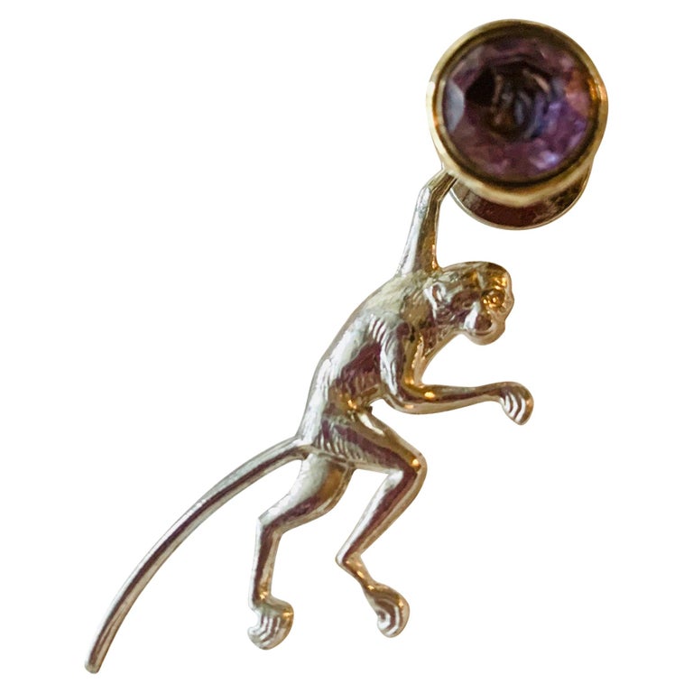 Sterling Silver Monkey Lapel Pin For Sale at 1stDibs