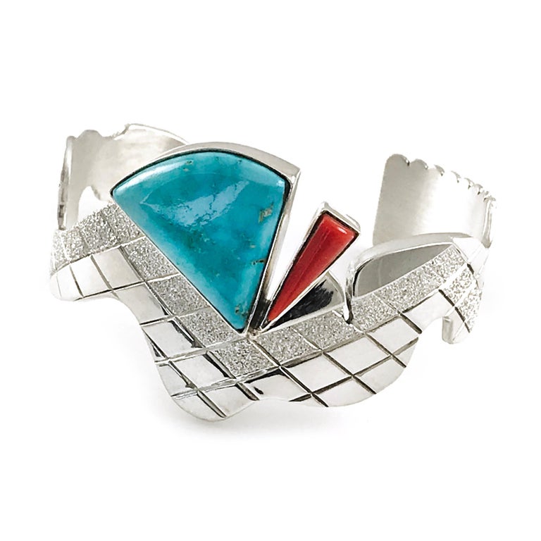 Sterling Silver Morenci Turquoise Snake Cuff, 2 Stone For Sale at ...