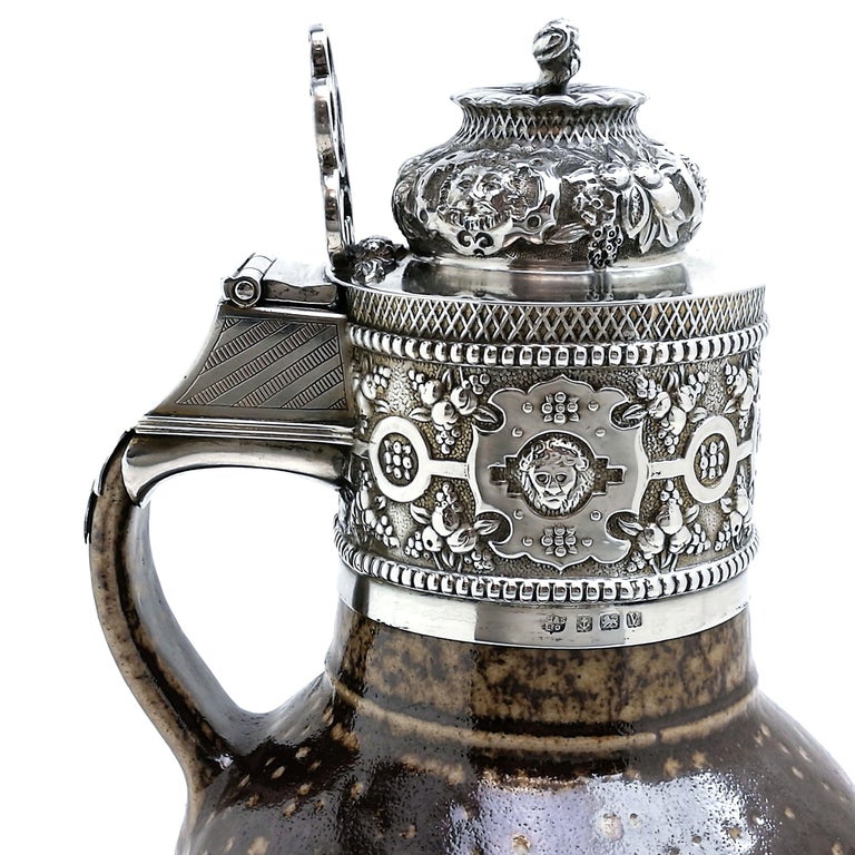 Sterling Silver Mounted Tigerware Jug 1920 Elizabethan, 16th-17th ...