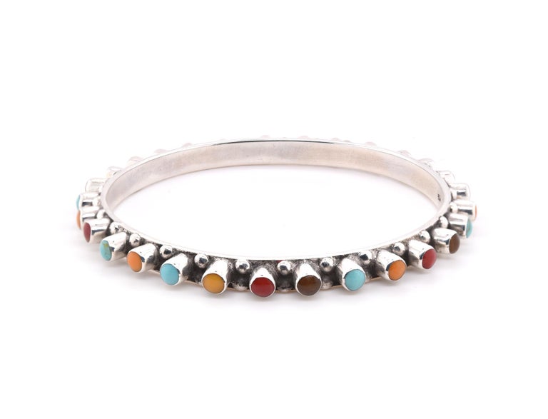 Sterling Silver Multi-Gemstone Bangle Bracelet at 1stDibs