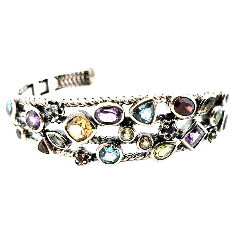 Sterling Silver Multi-Stone Hinged Cuff Bracelet For Sale at 1stDibs