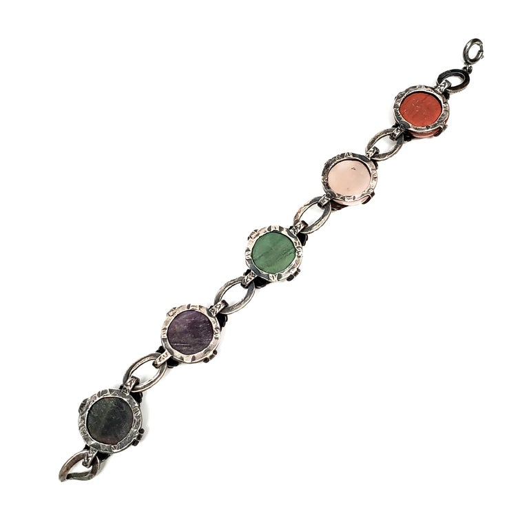 Sterling Silver Multi-Stone Link Bracelet For Sale at 1stDibs
