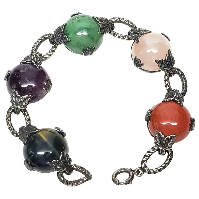 Sterling Silver Multi-Stone Link Bracelet For Sale at 1stDibs