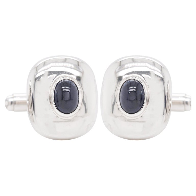 Sterling Silver Natural Blue Sapphire Oval Antique Shape Cufflinks For ...