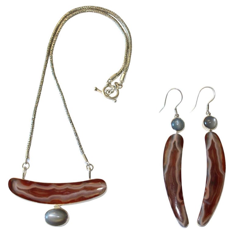 Sterling Silver Necklace with Matching Earrings For Sale at 1stDibs