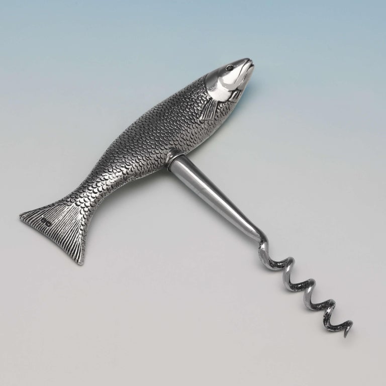 Novelty Fish Model Sterling Silver Corkscrew by Walker and Hall, 1949 ...