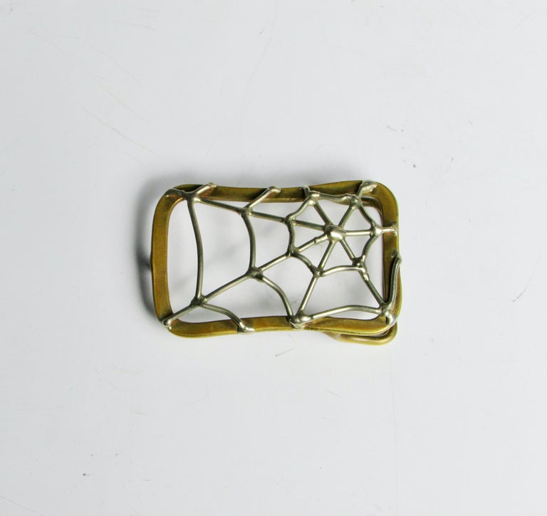 Sterling Silver on Brass Spider Web Belt Buckle Signed Baldwin For Sale ...