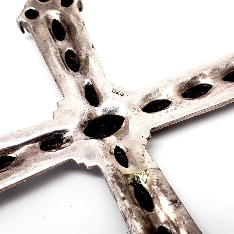 Sterling Silver Onyx Marcasite Cross Pendant with Chain at 1stDibs