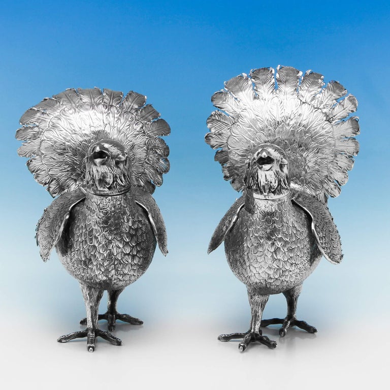 Antique Victorian Sterling Silver Pair Of Capercaillie Models Made in ...