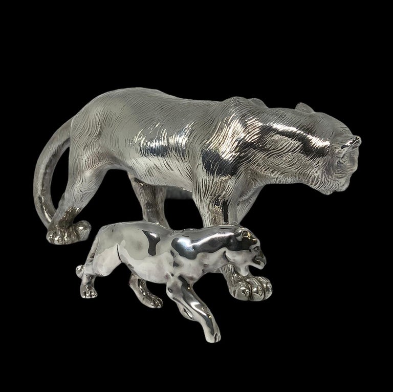 Sterling Silver Pair of Panthers For Sale at 1stDibs