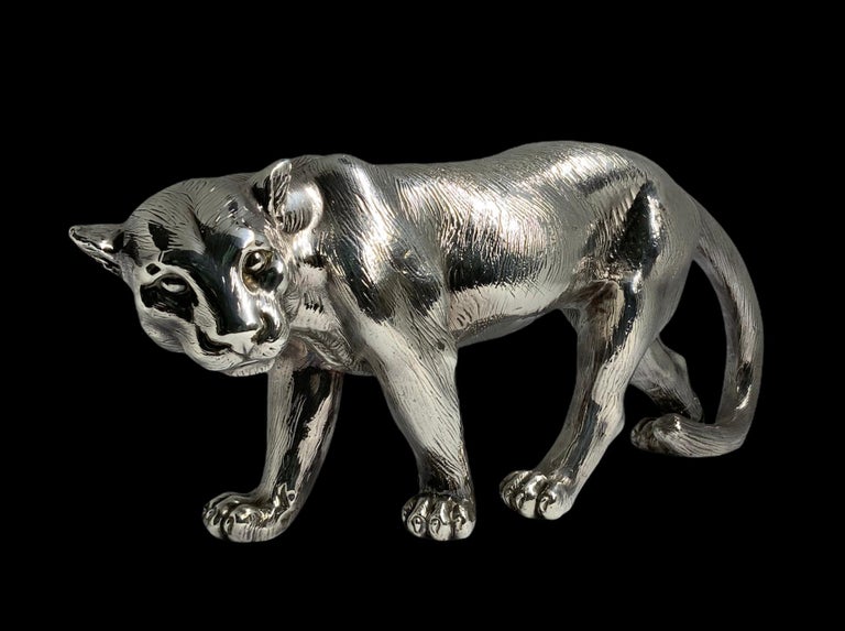 Sterling Silver Pair of Panthers For Sale at 1stDibs