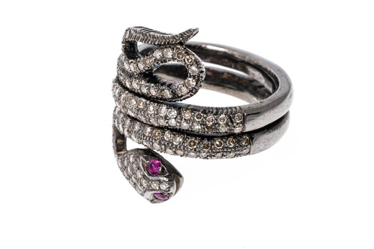 Sterling Silver Pave Set Diamond Double Coiled Serpent Ring For Sale at ...