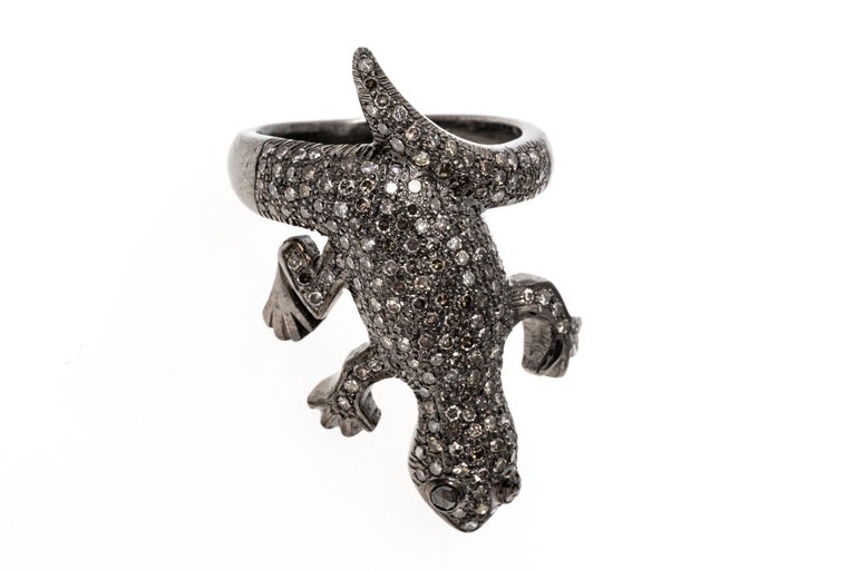 Sterling Silver Pave Set Diamond Lizard Ring For Sale at 1stDibs
