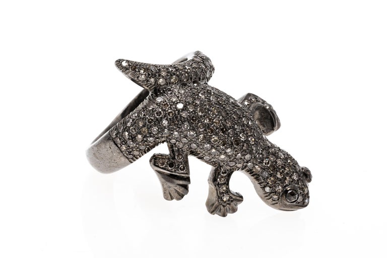 Sterling Silver Pave Set Diamond Lizard Ring For Sale at 1stDibs