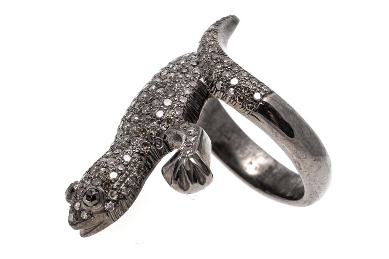 Sterling Silver Pave Set Diamond Lizard Ring For Sale at 1stDibs