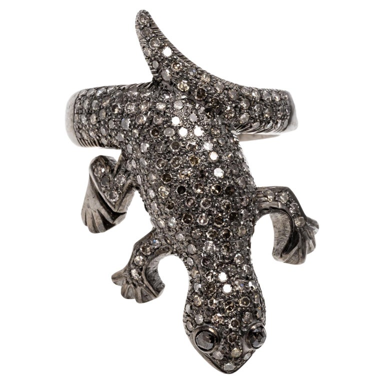 Sterling Silver Pave Set Diamond Lizard Ring For Sale at 1stDibs