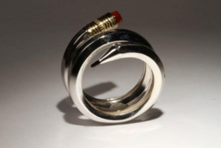 Sterling Silver Pencil Ring 18k Yellow Gold Eraser Holder and Garnet ...