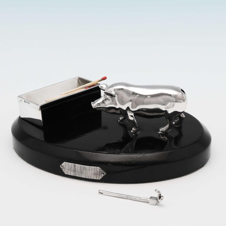 Victorian Novelty Sterling Silver Pig and Trough Match Strike 1885 J ...