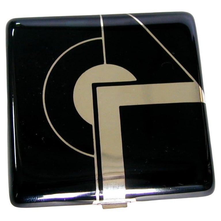 Sterling Silver Powder Case, Produced for Cartier, Fired Enamel ...