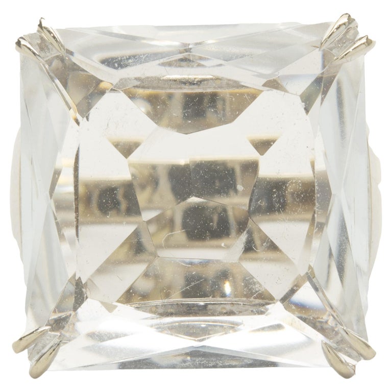 Sterling Silver Princess Cut Crystal Ring For Sale at 1stDibs
