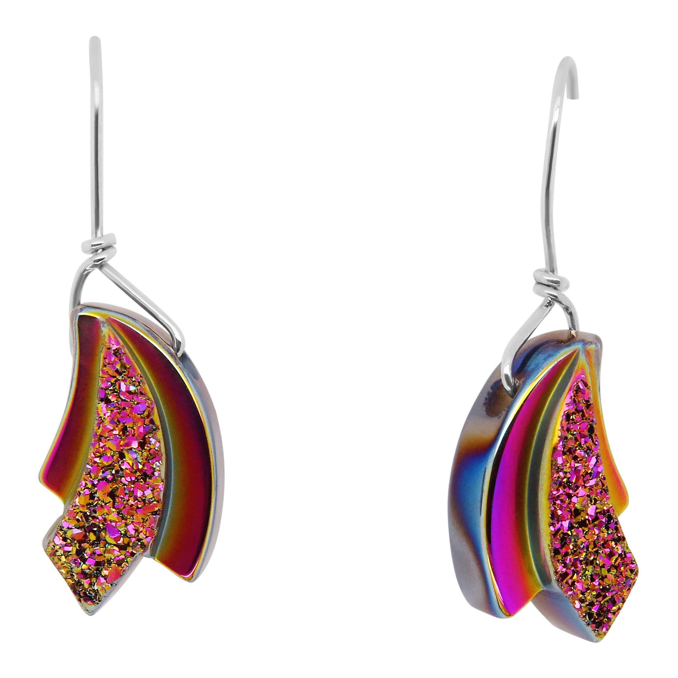 Sterling Silver Rainbow Titanium Druzy Dangle Drop Earrings 925 ...