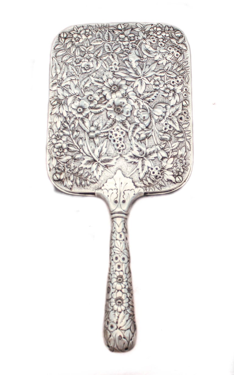 Sterling Silver Repousse Hand Mirror For Sale at 1stDibs