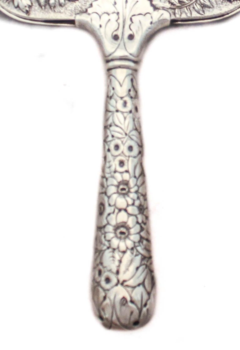 Sterling Silver Repousse Hand Mirror For Sale at 1stDibs