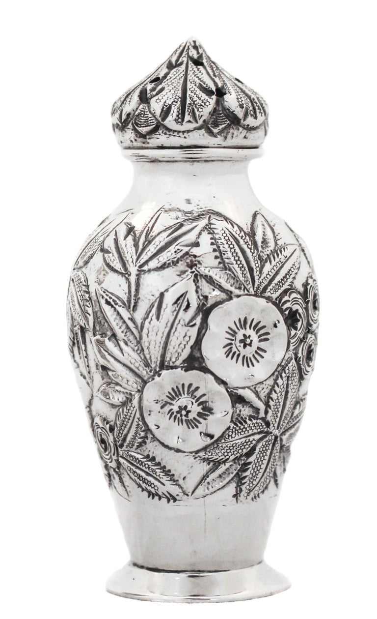 Sterling Silver Repousse Salt Shakers For Sale at 1stDibs