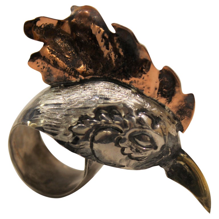 Ring, Rooster, Sterling Silver, Handcrafted, Italy For Sale at 1stDibs ...