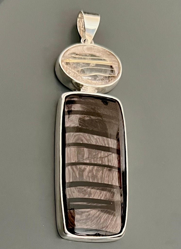 Sterling Silver Rutilated Quartz and Hypersthene Pendant For Sale at ...