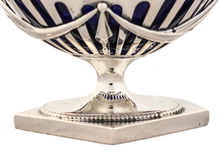 Sterling Silver Salt Cellars and Mustard Jar For Sale at 1stDibs