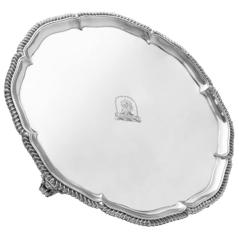 Large Heavy 22 Inch Diameter Antique Sterling Silver Salver by Robert ...