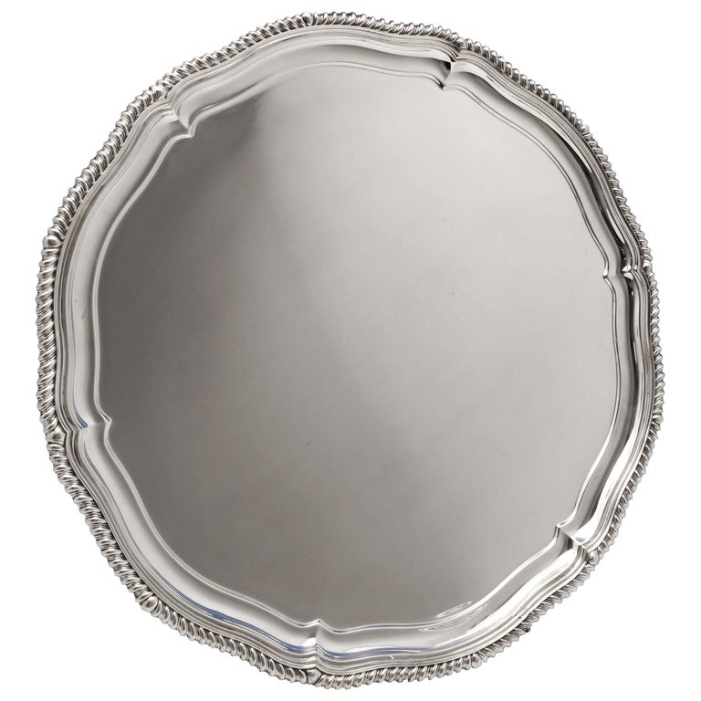 Large Antique Sterling Silver Salver by Elkington and Co., 1919. For ...
