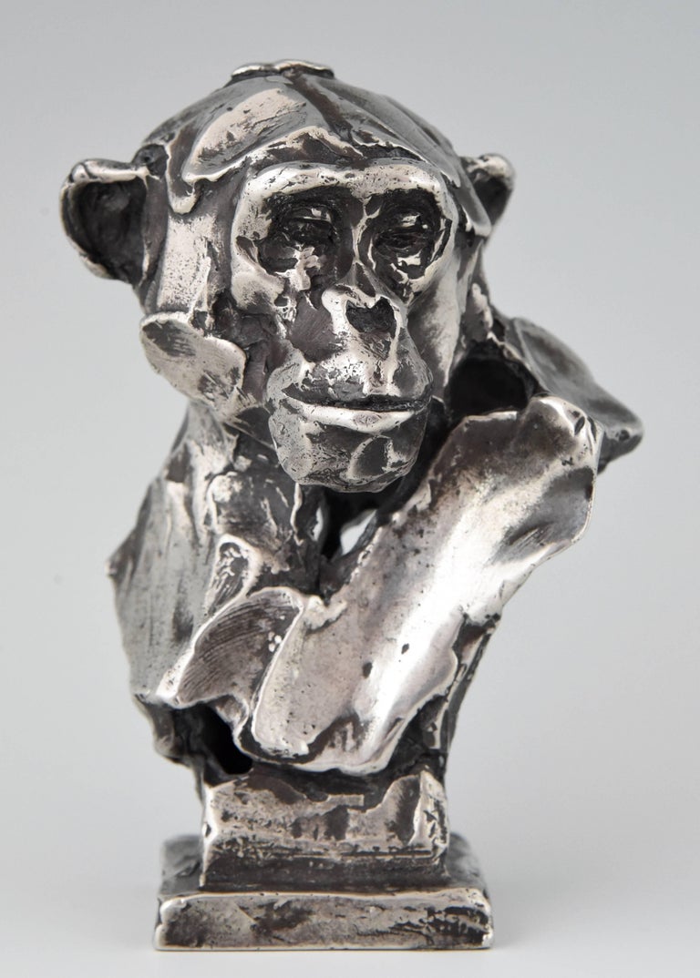 Sterling Silver Sculpture of a Chimpanzee Monkey by Erwin Peeters For ...