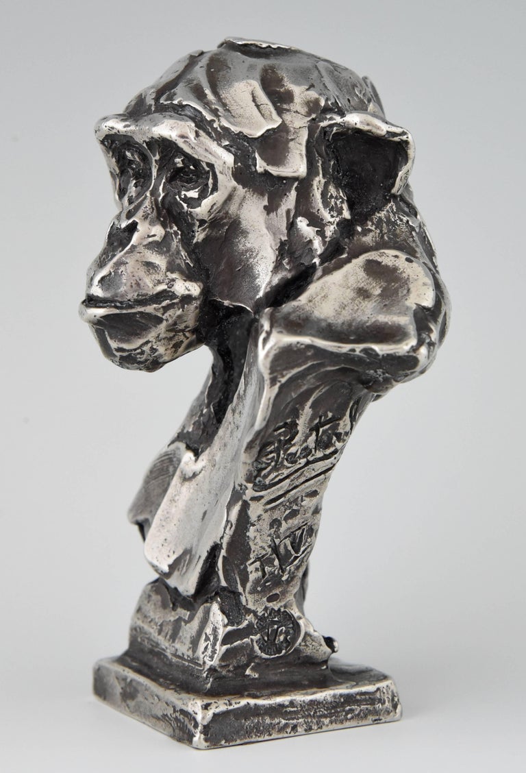 Sterling Silver Sculpture of a Chimpanzee Monkey by Erwin Peeters For ...